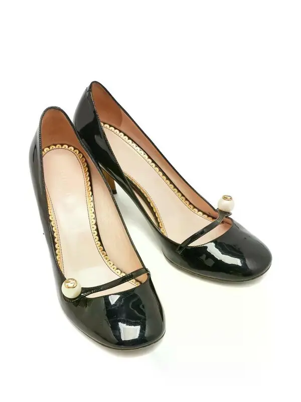 Gucci Patent Leather Pearl Embellished Mary Jane Pumps