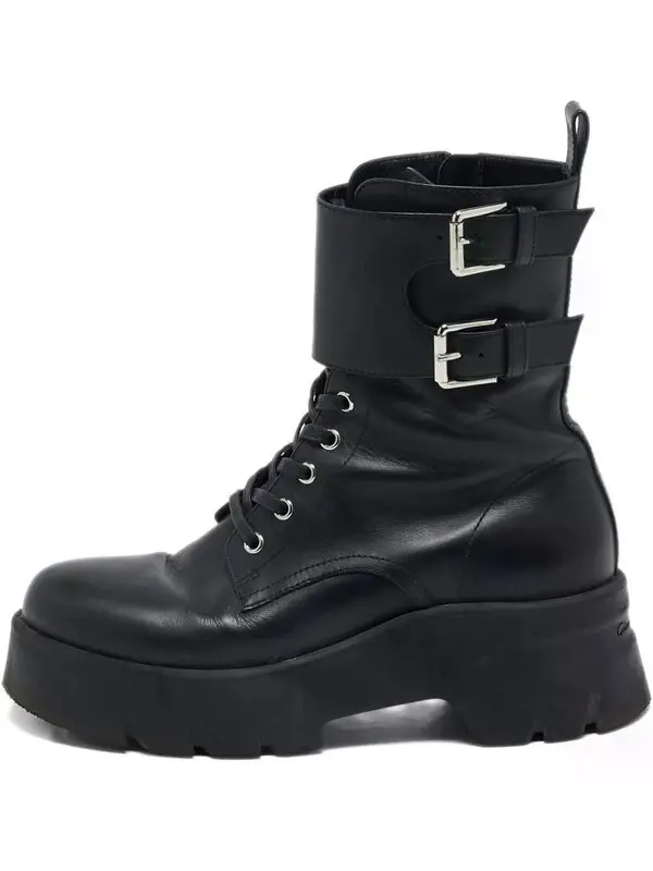 GIANVITO ROSSI Leather Chunky Sole Lace-up Boots With Dual Buckle Detail