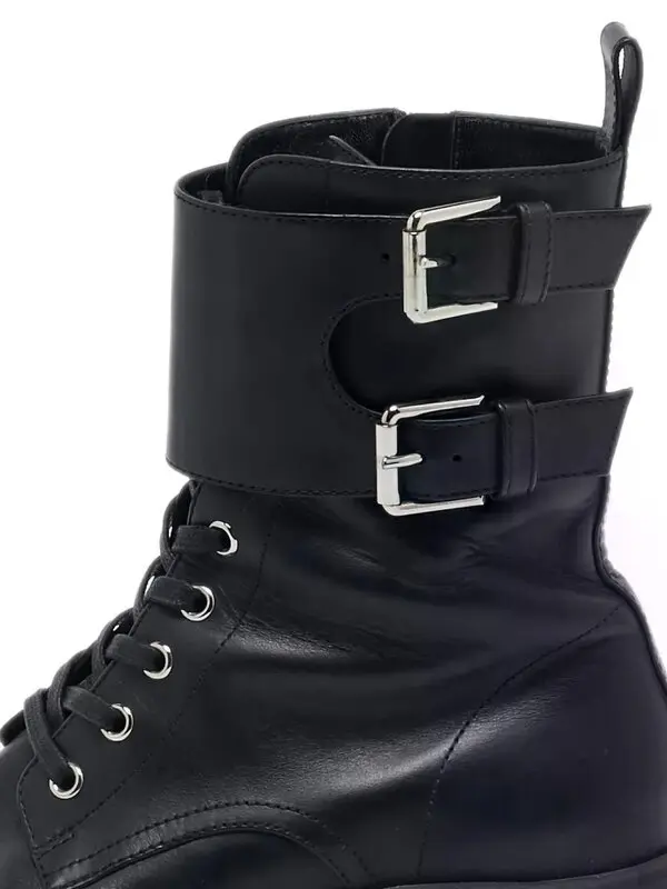GIANVITO ROSSI Leather Chunky Sole Lace-up Boots With Dual Buckle Detail
