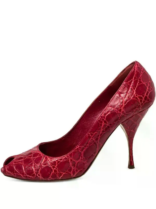 Prada Embossed Croc Peep-toe Pumps