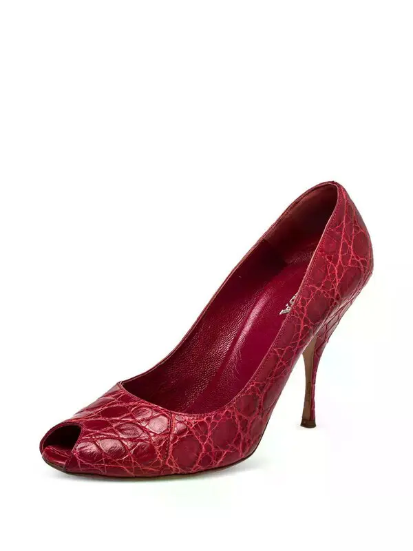 Prada Embossed Croc Peep-toe Pumps