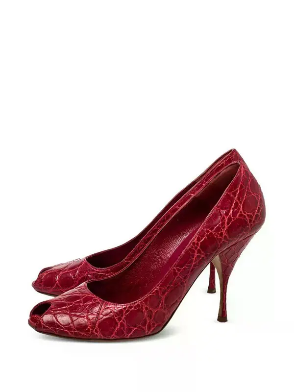 Prada Embossed Croc Peep-toe Pumps