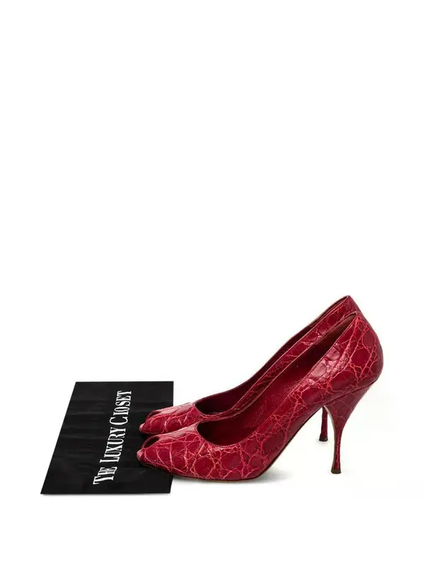 Prada Embossed Croc Peep-toe Pumps