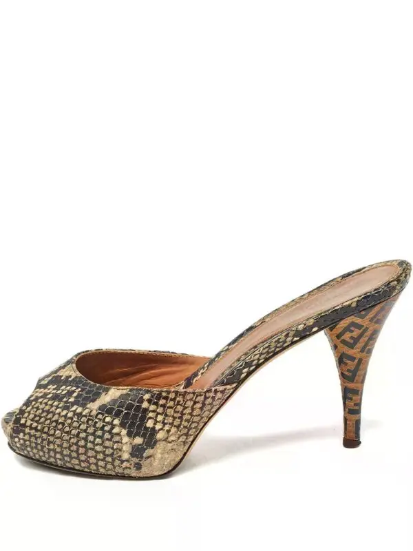 Fendi Snakeskin Embossed Leather Sandals - Neutrals