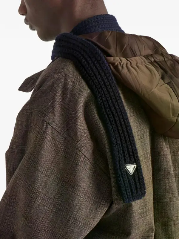 Prada Triangle-logo Wool Scarf - Blue