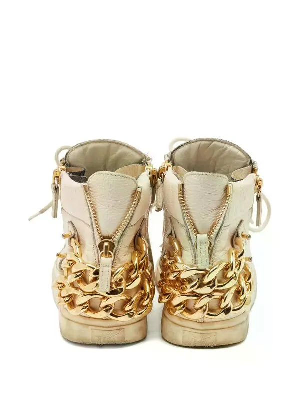 GIUSEPPE ZANOTTI Chain Detail Leather High Top Sneakers - Neutrals