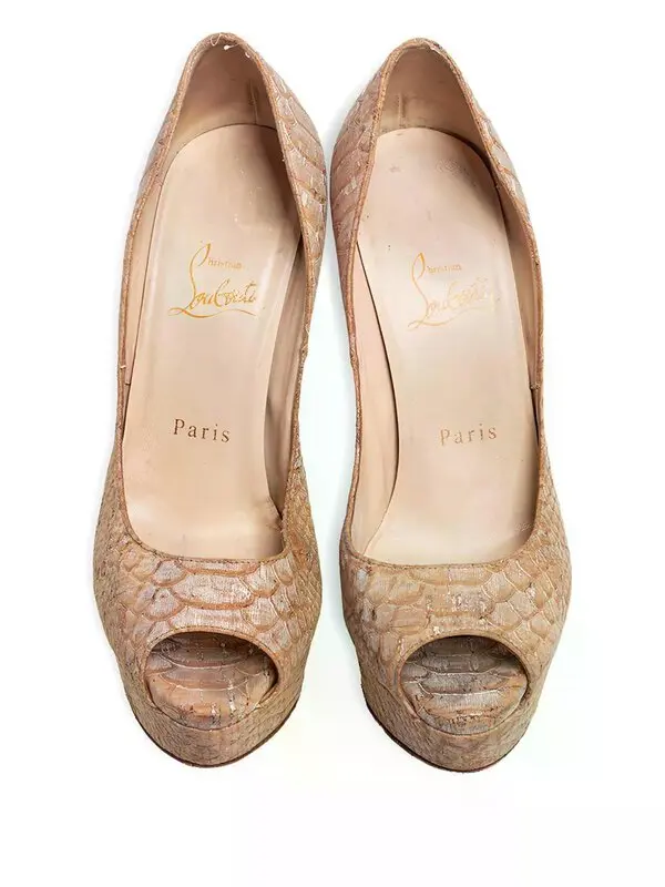 CHRISTIAN LOUBOUTIN Snakeskin Peep Toe Pumps