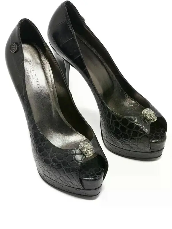 Philipp Plein Crocodile-embossed Skull Pumps