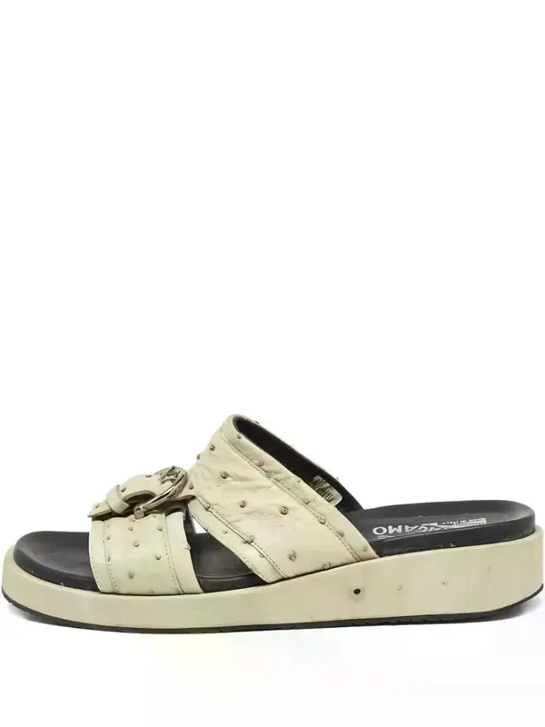 FERRAGAMO Ostrich Leather Buckle Flats
