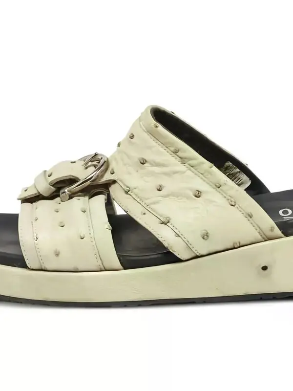 FERRAGAMO Ostrich Leather Buckle Flats