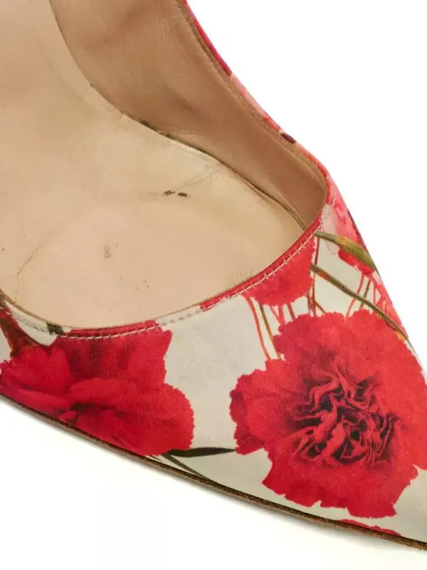 Manolo Blahnik Floral Print Satin Pumps