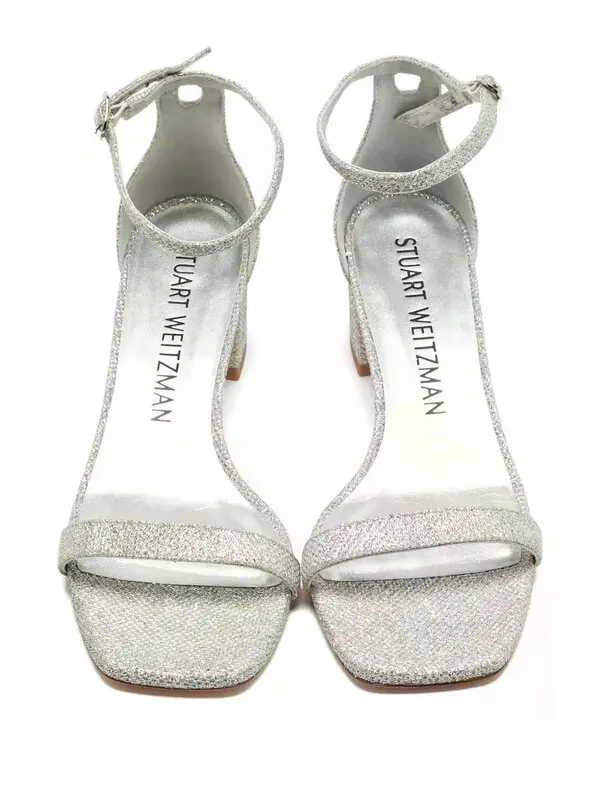 STUART WEITZMAN Nearly Nude Glitter Ankle-strap Sandals - Silver