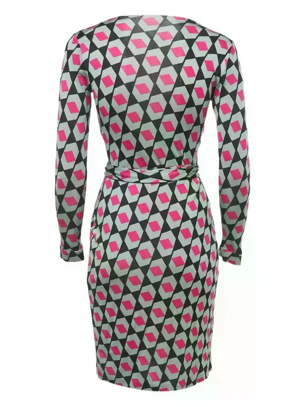 Diane Von Furstenberg Julian Geometric Print Silk Wrap Dress - Grey