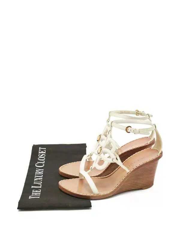 LOUIS VUITTON Off-white Leather Cut-out Wedge Sandals