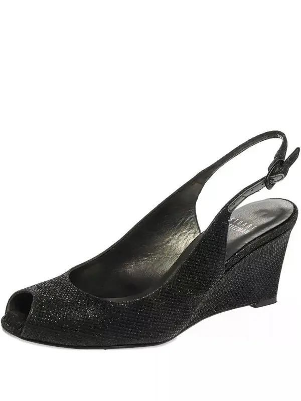 STUART WEITZMAN Glitter Fabric Wedge Sandals
