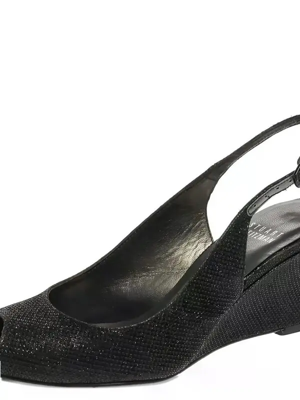 STUART WEITZMAN Glitter Fabric Wedge Sandals