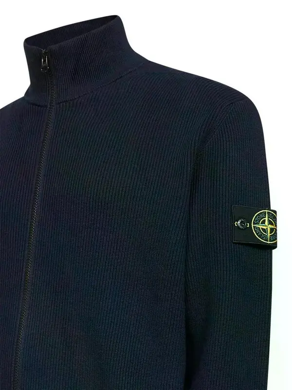 Stone Island Ribbed Stand-collar Cardigan - Blue