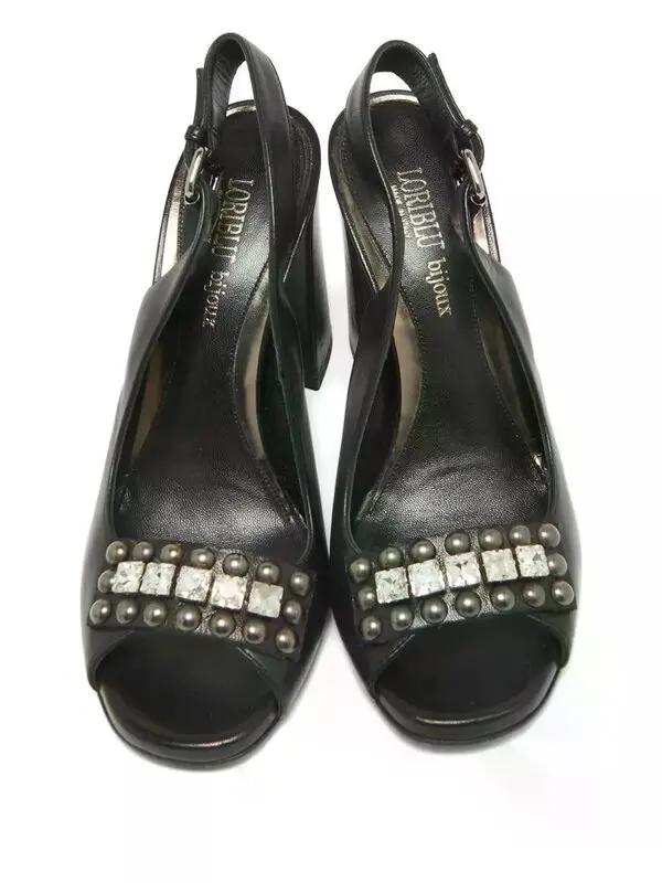 LORIBLU 120mm Crystal Stud Slingback Pumps
