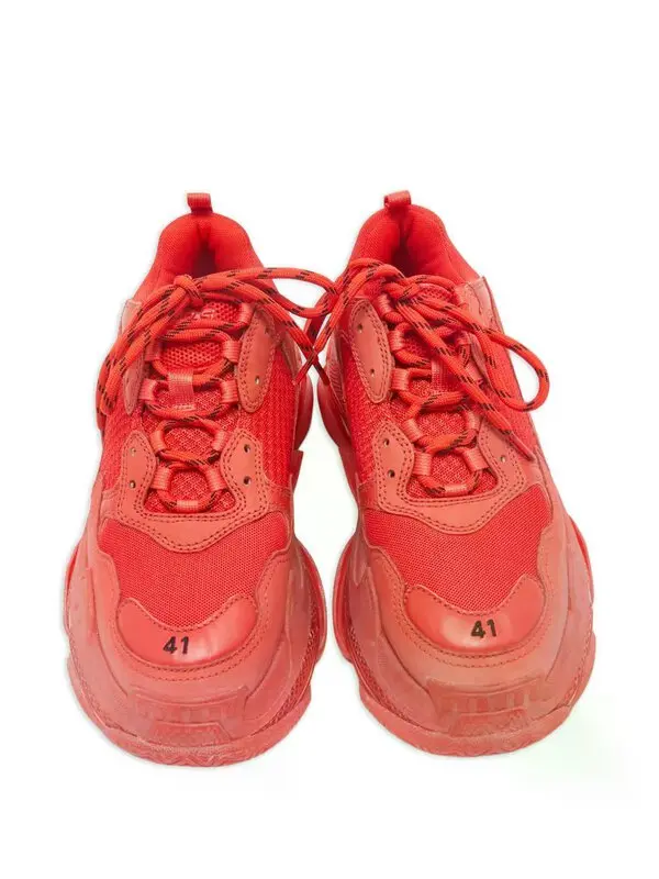 Balenciaga Triple S Stacked Sole Sneakers - Red