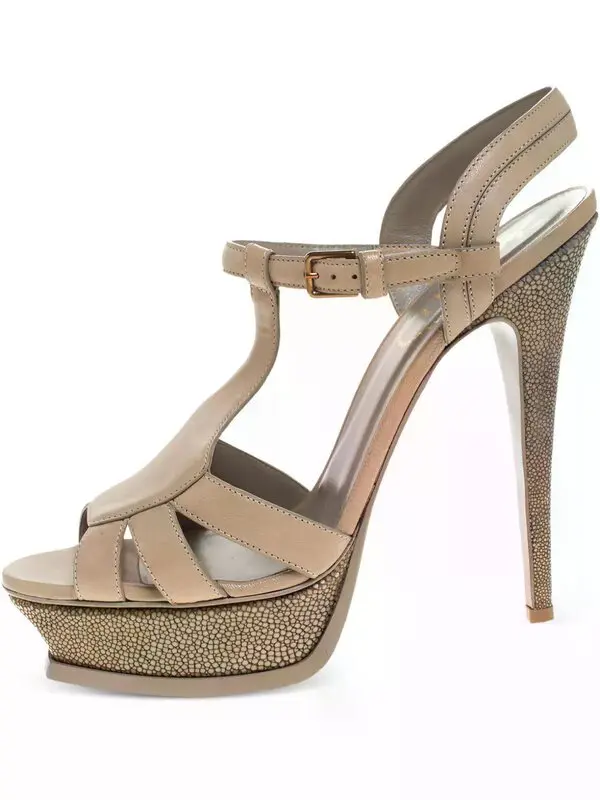 Saint Laurent Leather Stingray Platform Sandals - Neutrals