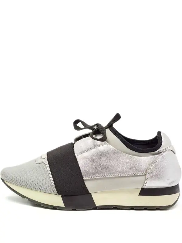 Balenciaga Knit Leather Lace-up Band Sneakers - Grey