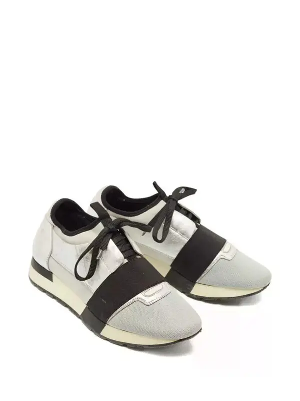 Balenciaga Knit Leather Lace-up Band Sneakers - Grey
