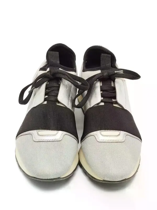 Balenciaga Knit Leather Lace-up Band Sneakers - Grey