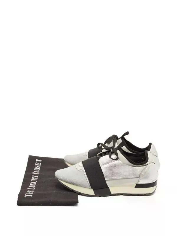 Balenciaga Knit Leather Lace-up Band Sneakers - Grey