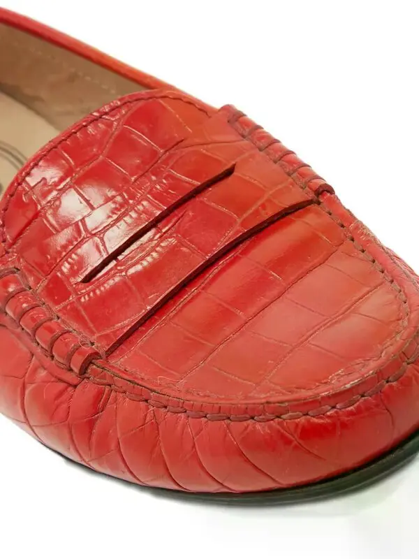 TOD'S Crocodile-embossed Leather Loafers - Red