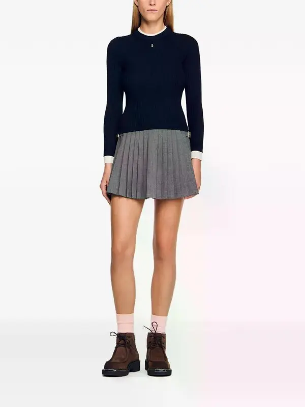 Sandro Long-sleeve Ribbed Sweater With Contrasting Trim - Blue