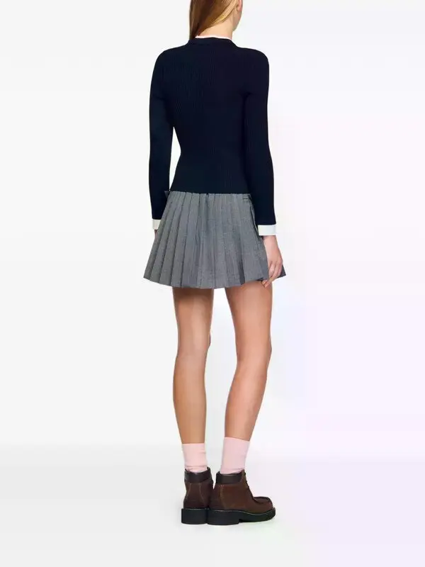 Sandro Long-sleeve Ribbed Sweater With Contrasting Trim - Blue