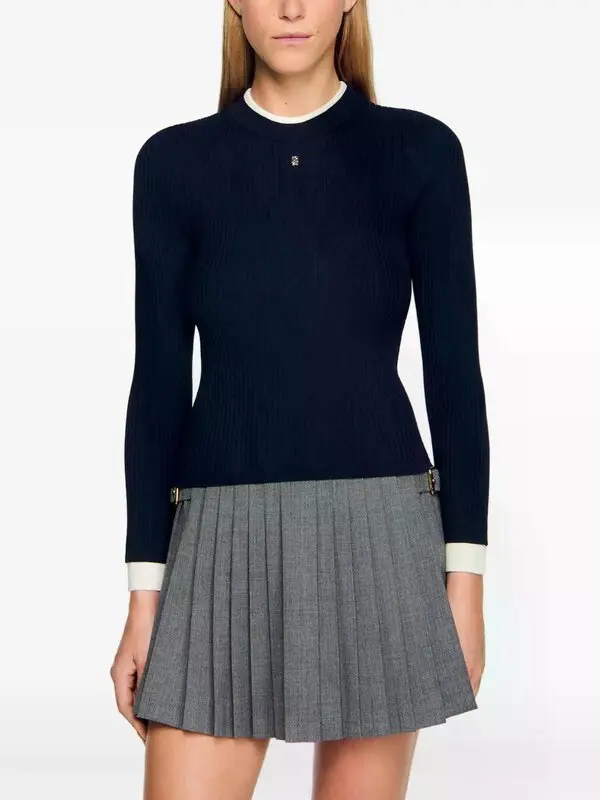 Sandro Long-sleeve Ribbed Sweater With Contrasting Trim - Blue