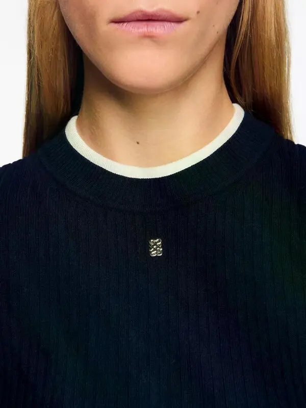 Sandro Long-sleeve Ribbed Sweater With Contrasting Trim - Blue