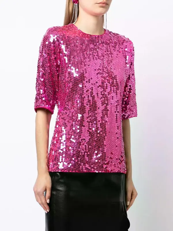 Saint Laurent 1990s Fuchsia Sequin Embellished Blouse
