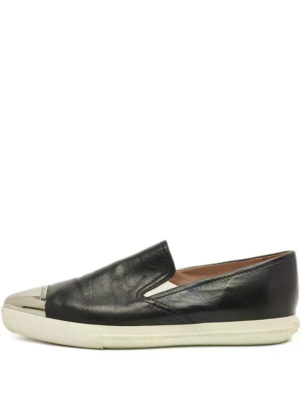 Miu Miu Metallic Cap Toe Leather Slip-on Sneakers