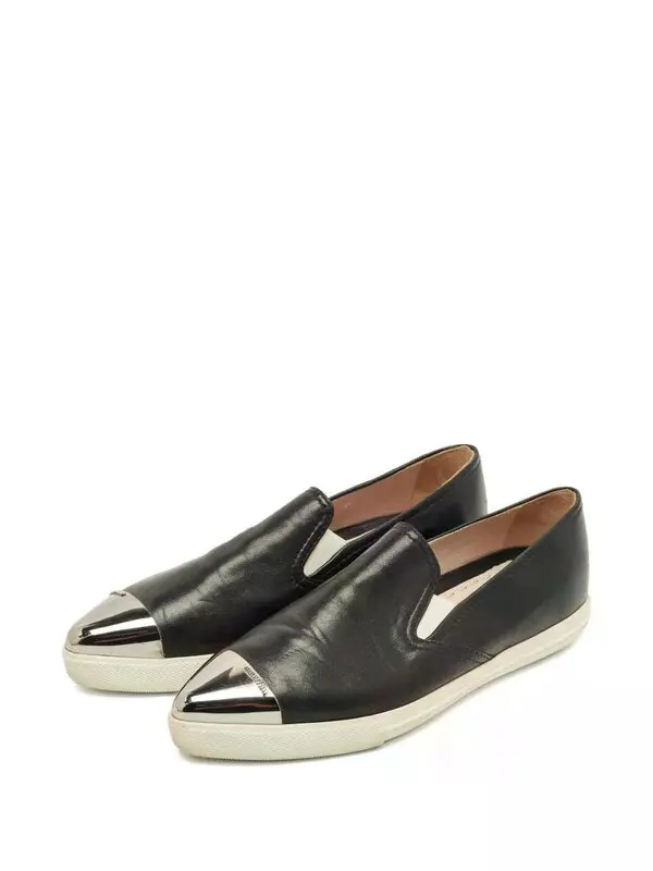 Miu Miu Metallic Cap Toe Leather Slip-on Sneakers