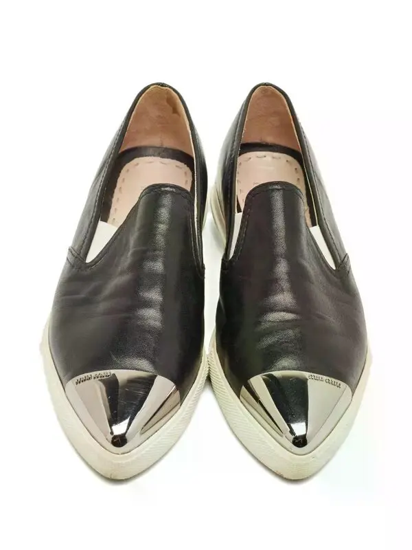 Miu Miu Metallic Cap Toe Leather Slip-on Sneakers