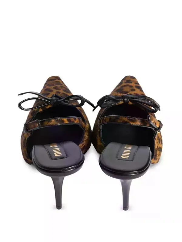 Miu Miu Printed Leather Slingback Pumps With Bow Detail - Brown