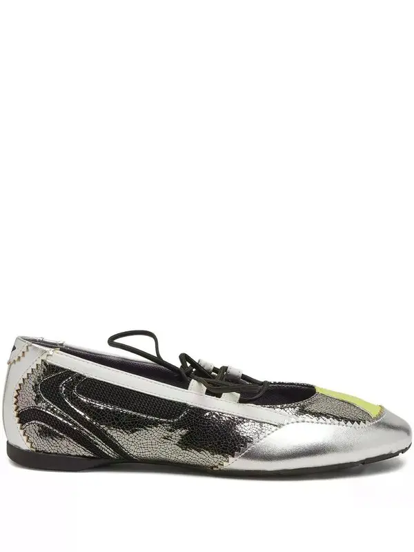 DIESEL® D-mile Ballet Flats With Panelled Design And Bungee Laces - Silver