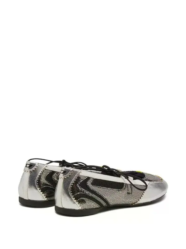 DIESEL® D-mile Ballet Flats With Panelled Design And Bungee Laces - Silver