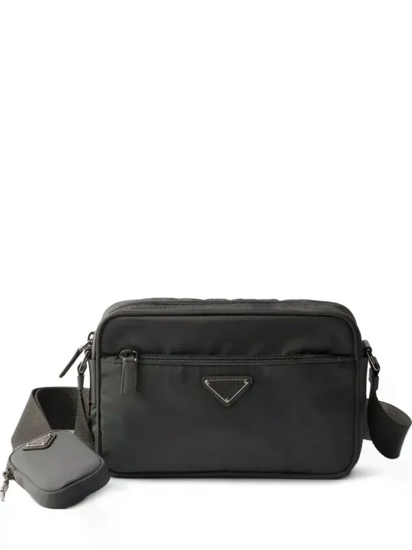 Prada Zip Pouch Woven Strap Shoulder Bag - Grey
