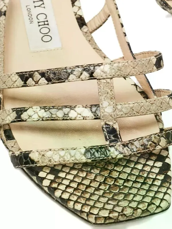 JIMMY CHOO Embossed Leather Strappy Sandals - Neutrals
