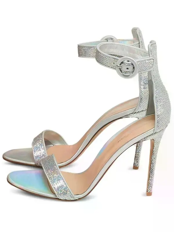 GIANVITO ROSSI Portofino Ankle-strap Sequinned Sandals - Silver