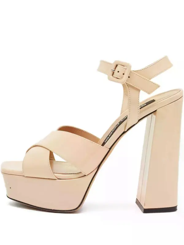SERGIO ROSSI Beige Patent Leather Criss-cross Platform Sandals
