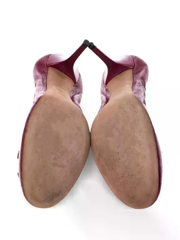 LOUIS VUITTON Burgundy Leather Monogram Perforated Pumps