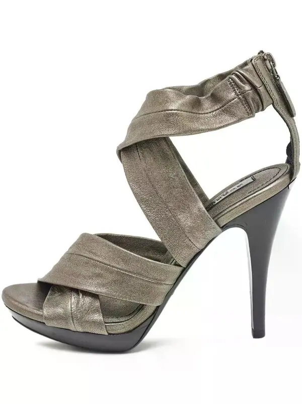 Burberry Leather Crossover Strap Stiletto Sandals