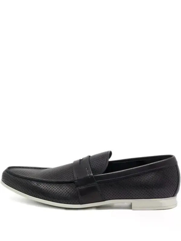 Prada Leather Loafers With Perforated Design And Penny Strap