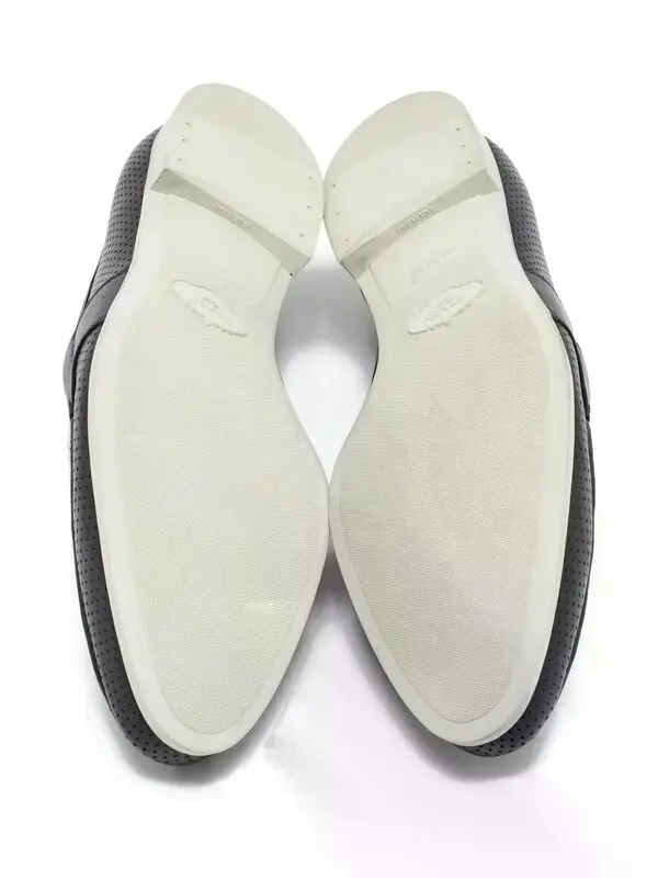 Prada Leather Loafers With Perforated Design And Penny Strap