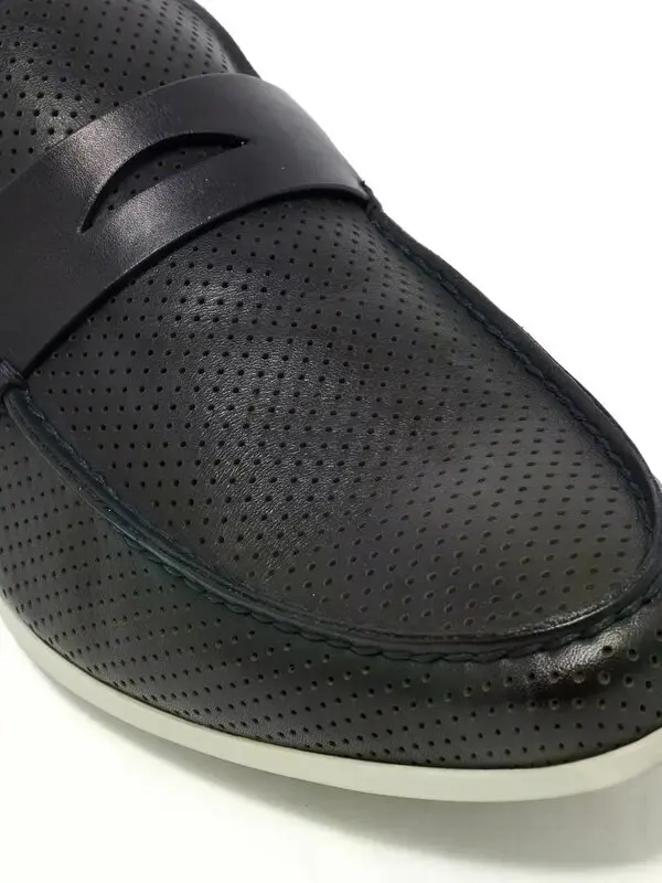 Prada Leather Loafers With Perforated Design And Penny Strap