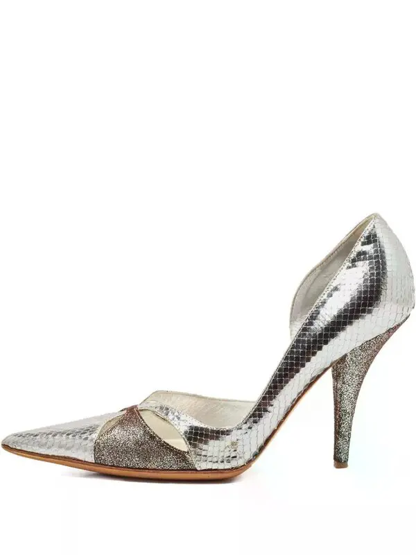 Dior Python Embossed Leather Glitter Suede Stiletto Heel Pumps